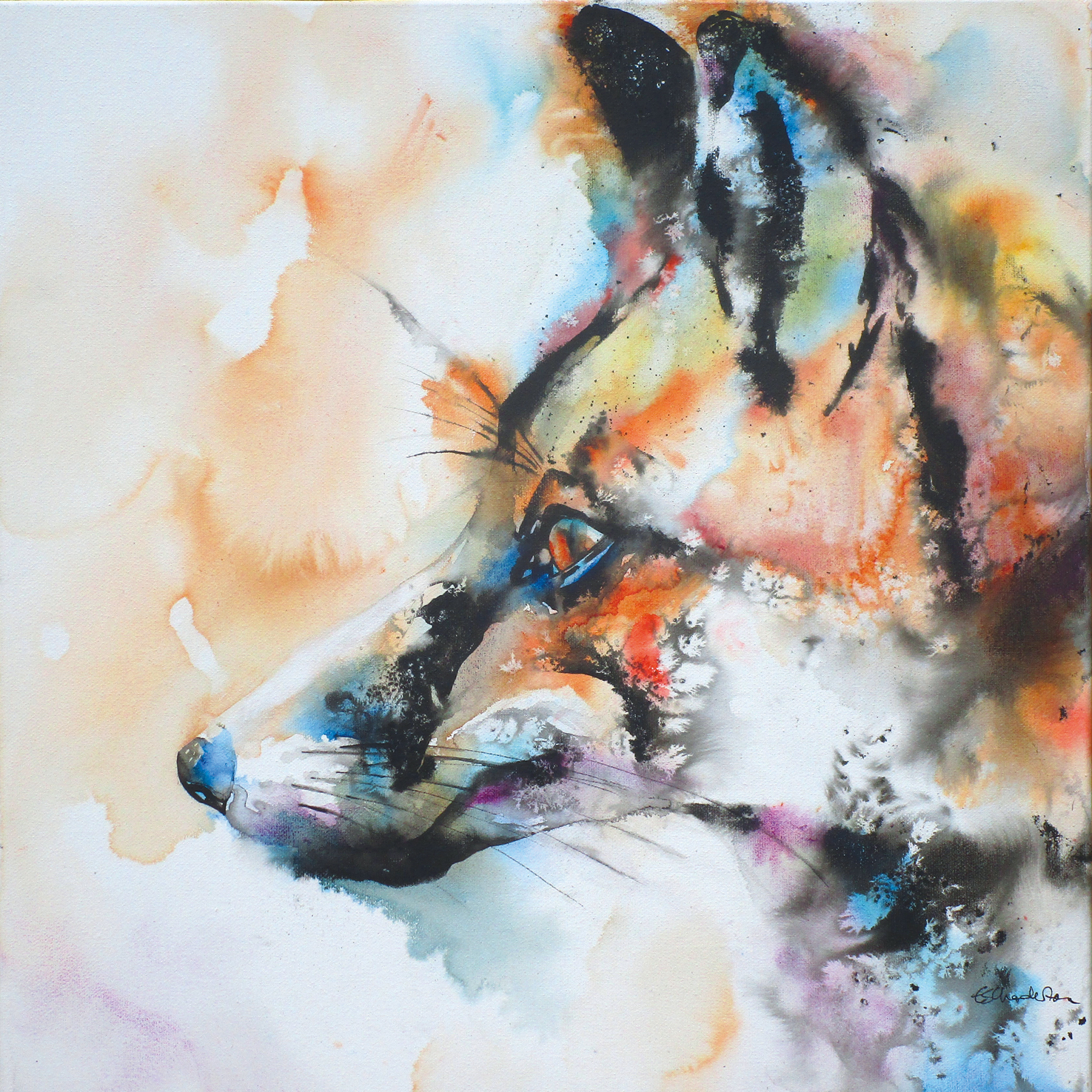 Watercolour on Canvas: Colourful Fox | Liz Chaderton - SAA
